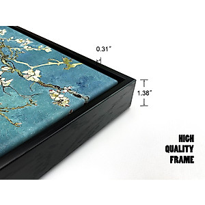 Pyradecor Black Framed Large Almond Blossom Famous Oil Paintings Reproduction Canvas Prints by Van Gogh Floral Pictures on Canvas Wall Art for Home Office Decorations