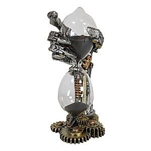 Ebros Gift Chronos Eternity Time Warp Machine Steampunk Robotic Cyborg Hand Gearwork Clockwork Sand Timer with Black Sands Figurine Victorian Industrial Sci Fi Sandtimer Accent Decor