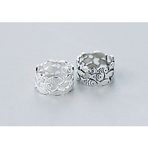 Helen de Lete Simple School Fish Geometric Pattern 925 Sterling Silver Open Ring-white silver