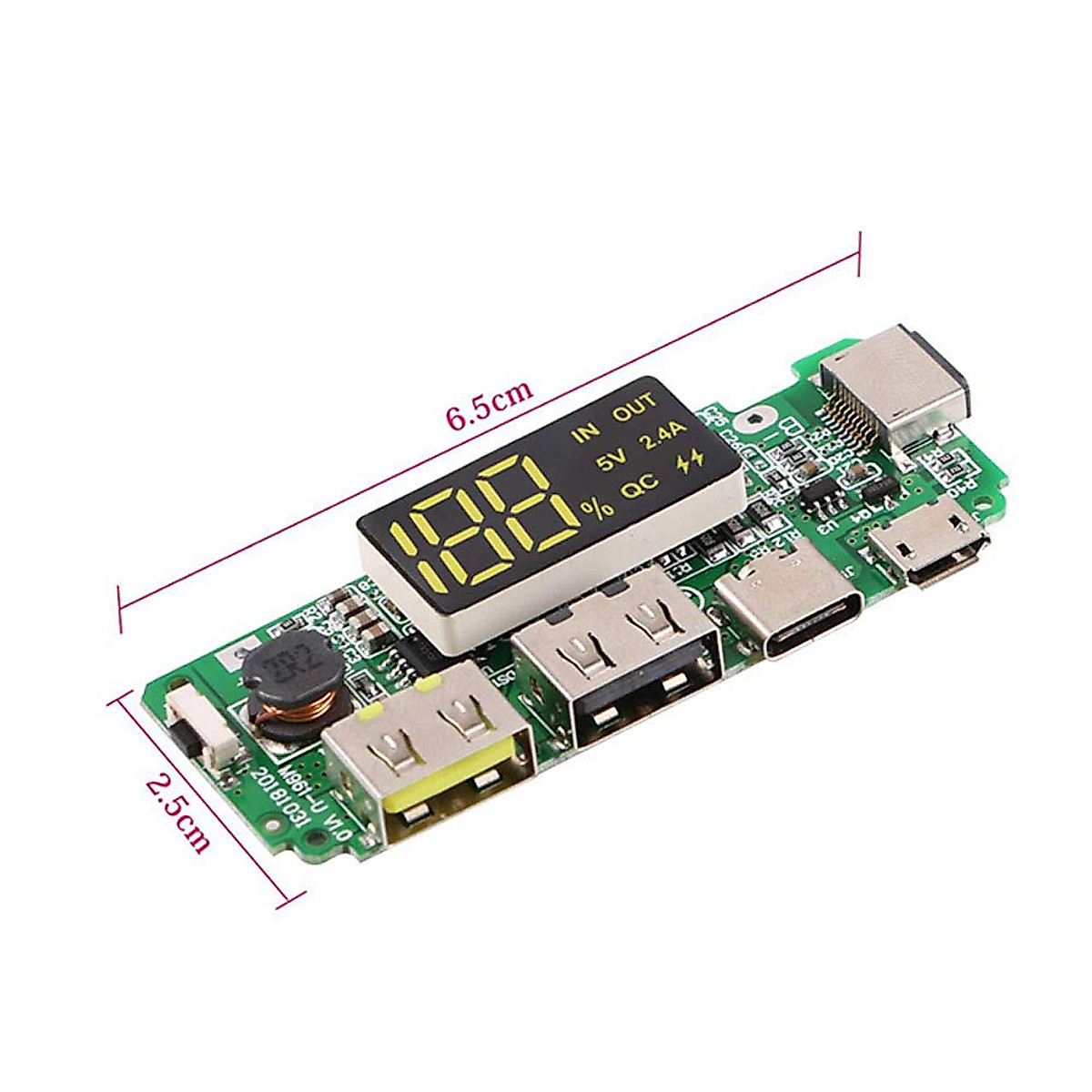 Acxico 1Pcs Dual USB Micro Type-C Flash USB Power Bank DIY Charger Module for Battery