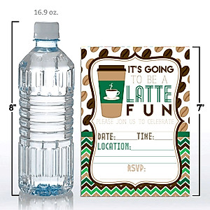 Latte Fun Green and Brown Coffee Birthday Party Invitations, 20 5x7 Fill In Cards with Twenty White Envelopes by AmandaCreation