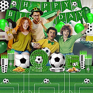 Soccer Party Decorations, 143Pcs Soccer Birthdday Party Supplies-Serves 24 with Soccer Plates and Napkins Tablecloth and Birthday Banner Balloons for Soccer Sports Theme Birthday Decorations