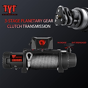 TYT T1 Series Winch 13000 lb. Advanced Load Capacity Electric Winch,12V Waterproof IP67 Electric Winch with Hawse Fairlead, Steel Cable Truck Winch with Wireless Handheld Remote and Wired Handle…