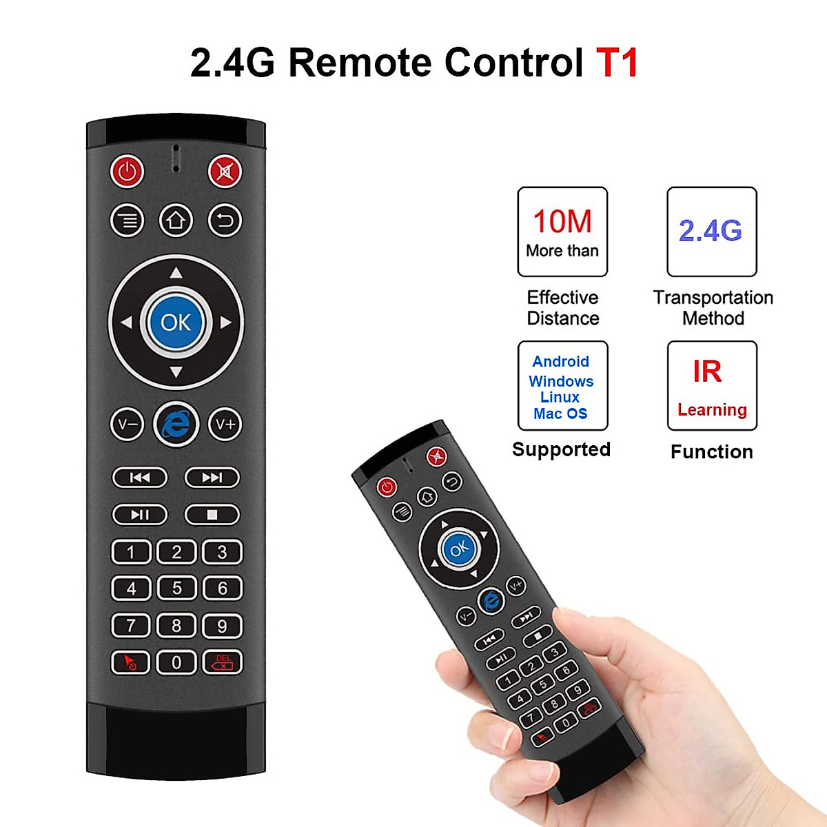 oFourSmart 2.4G Wireless Remote Controller with Nano USB Receiver Supports IR Learning Function Perfect for Android TV Box IPTV Mini PC Smart TV Projector