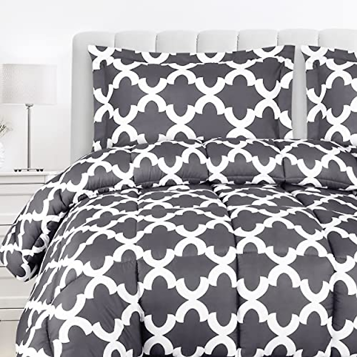 Utopia Bedding - Comforter Set with 2 Pillow Shams - 3 Pieces Bedding Comforter Sets - Down Alternative Comforter - Soft and Comfortable - Machine Washable, Quatrefoil Gray, King