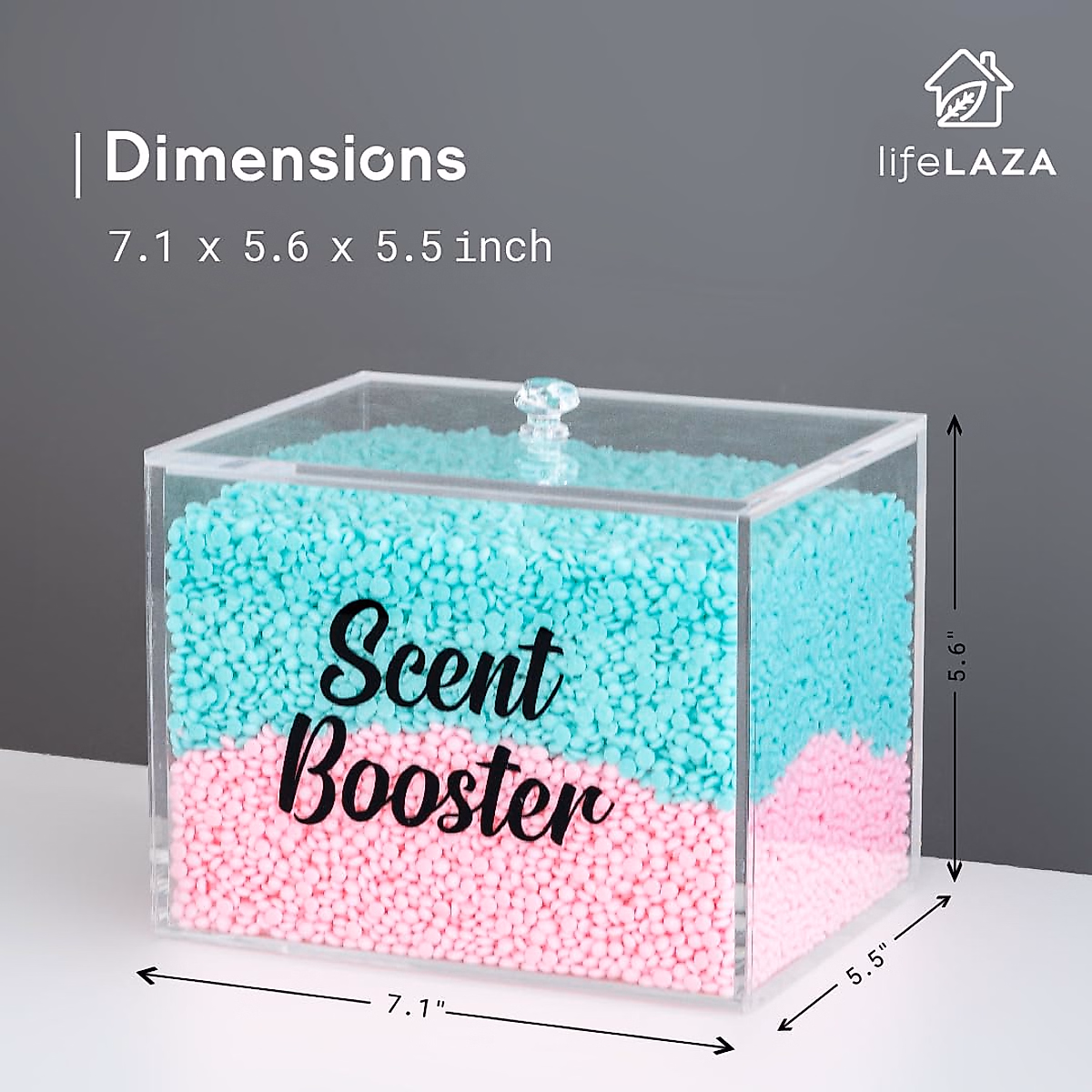 LifeLAZA Acrylic Scent Booster Container with Lid, Scent Beads Container For Laundry Beads, Laundry Dispenser Storage, Jar Box Organization Holder for Laundry Room Decor