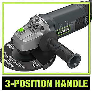 Genesis Angle Grinder 15 Amp 7 Inch 8,500 RPM Corded with 3-Position Side Handle, Wheel Guard and Grinding Wheel and 2 Year Warranty (GAG1570), Gray