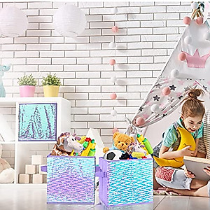 10 Pieces Fabric Foldable Purple Basket Cube Storage Organizer Bins Storage Cubes Toy Organizers and Storage for Nursery Home Bedroom Drawer, 11 x 11 x 11 inches