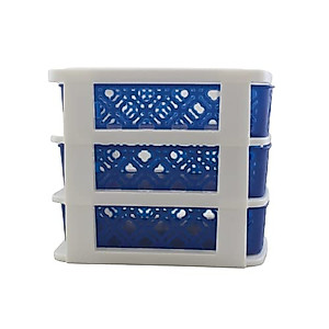 Dependable Industries Inc. Essentials 3 Drawer Basket Weave Mini Plastic Organizer Makeup HBA Cosmetics Arts & Crafts Desktop Stationary (Blue)