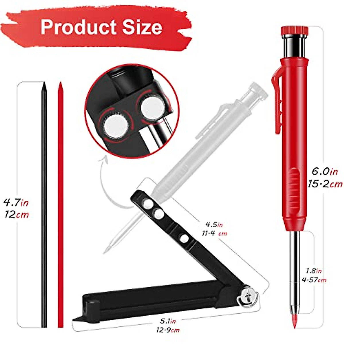 GUIMIYHY Multifunctional Aluminum Tracker Scribing Tool Sets with 2PCS Deep Hole Pencil and 14PCS Pencil Leads ，DIY Woodworking Graffiti Line Measurement Shape Compass Rchitectural Drawing Profiler