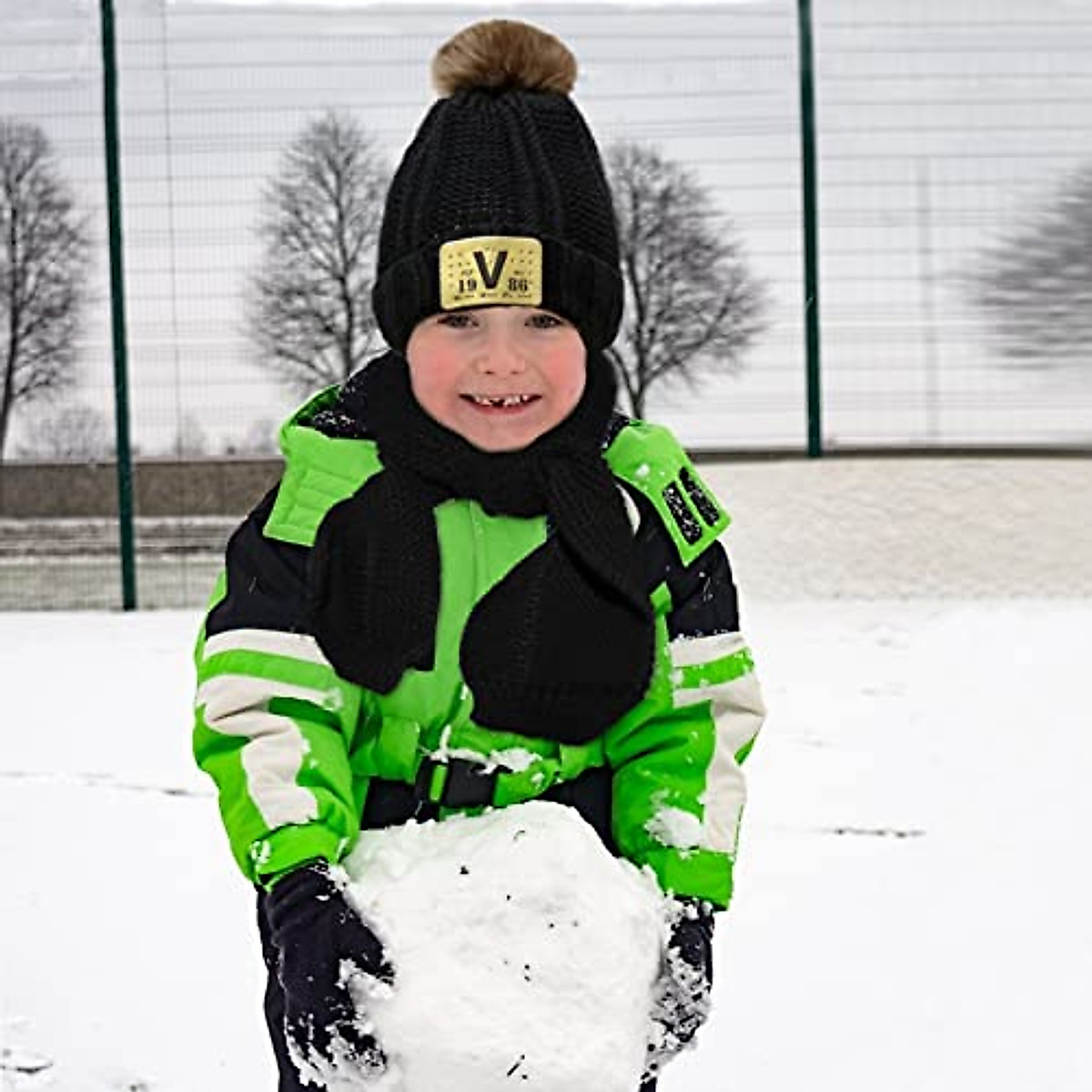 Kids Knit Hat/Scarf/Gloves Set,Winter Warm Set with Beanie and Long Scarf (Black)