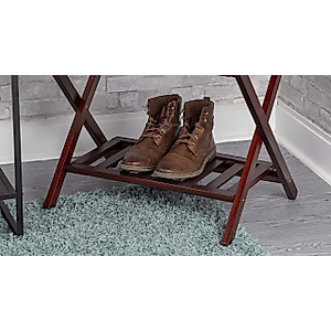 Wholesale Hotel Products Wooden Luggage Rack for Guest Room with Shoe Shelf - Fully Assembled Luggage Stand with Storage Shelf Foldable, Solid Wood Walnut -