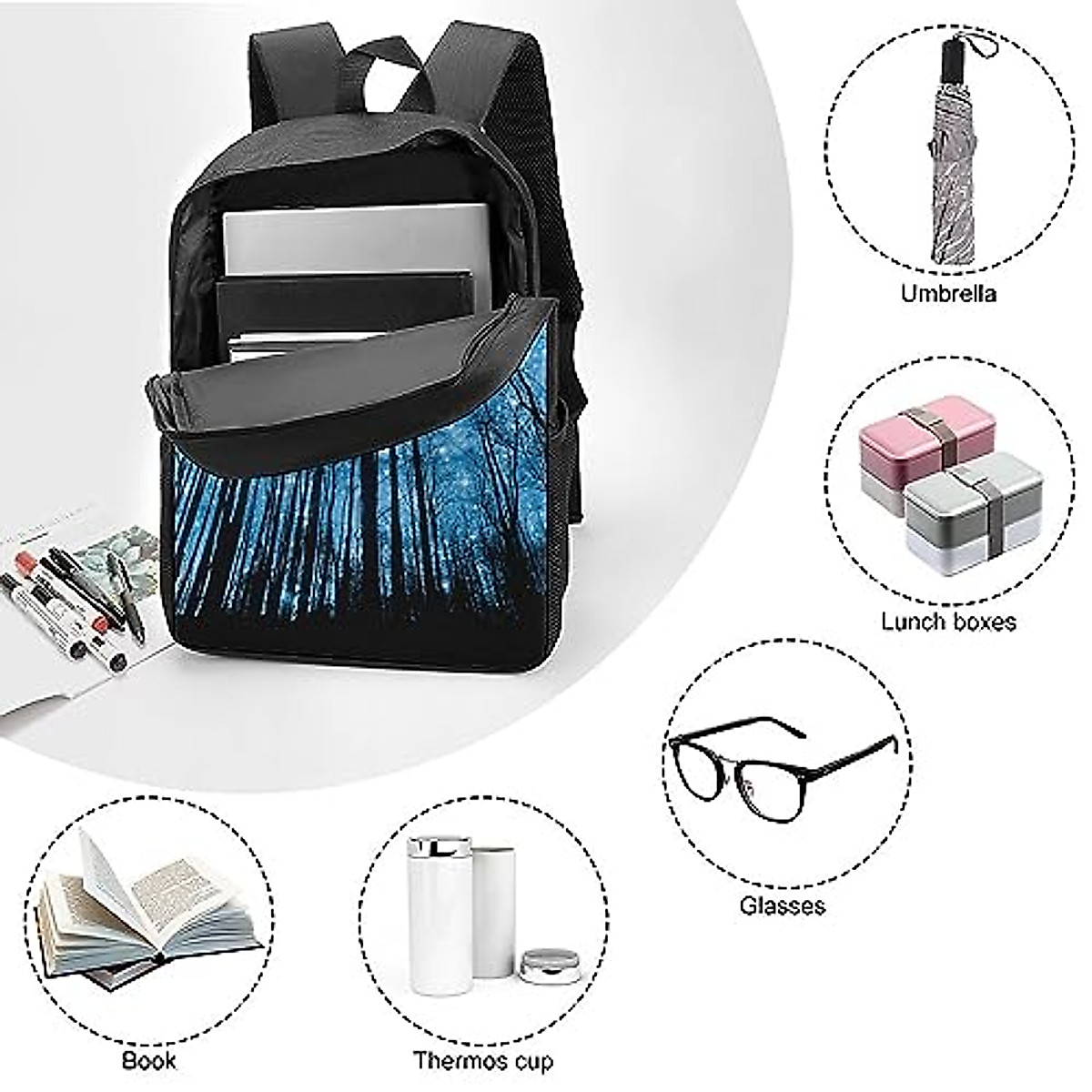 Psychedelic Starry Night Forest Travel Backpack Casual 17 Inch Large Daypack Shoulder Bag with Adjustable Shoulder Straps