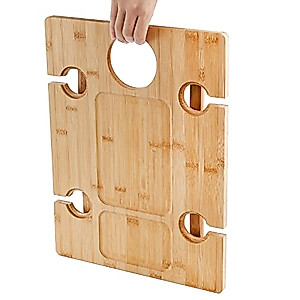 Peohud Portable Wine Picnic Table, Foldable Champagne Picnic Snack Table Tray, Wooden Outdoor Picnic Table with Glass Holder for Park, Beach, Camping, Bed, Wine Lover Gift