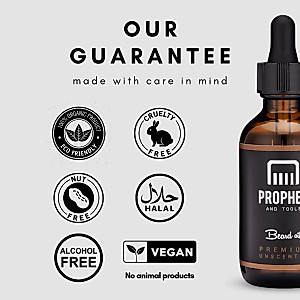 Prophet and Tools Unscented Beard Oil, Organic Revolutionary Formula helps for Thicker Beard Growth, Soften Hairs, Relieve Itch and Dryness, Great for Long Beards, 2oz