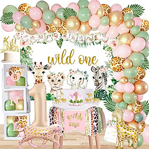 YSHMFEUX Wild one Birthday Decorations Supplies for Girl, 1st Birthday Girl Decorations, Jungle Safari Animal 1st Birthday Party Supplies, First Birthday Decorations for Girls