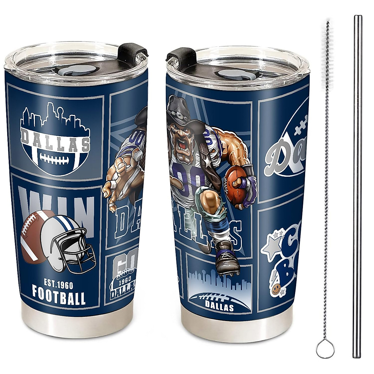 20oz Insulated Stainless Steel Tumbler, Coffee Travel Mug, Sports Style Double Wall Powder Coated Insulated Coffee Mug Travel Mug with with Lid and Straw Thermal Cup for Dallas