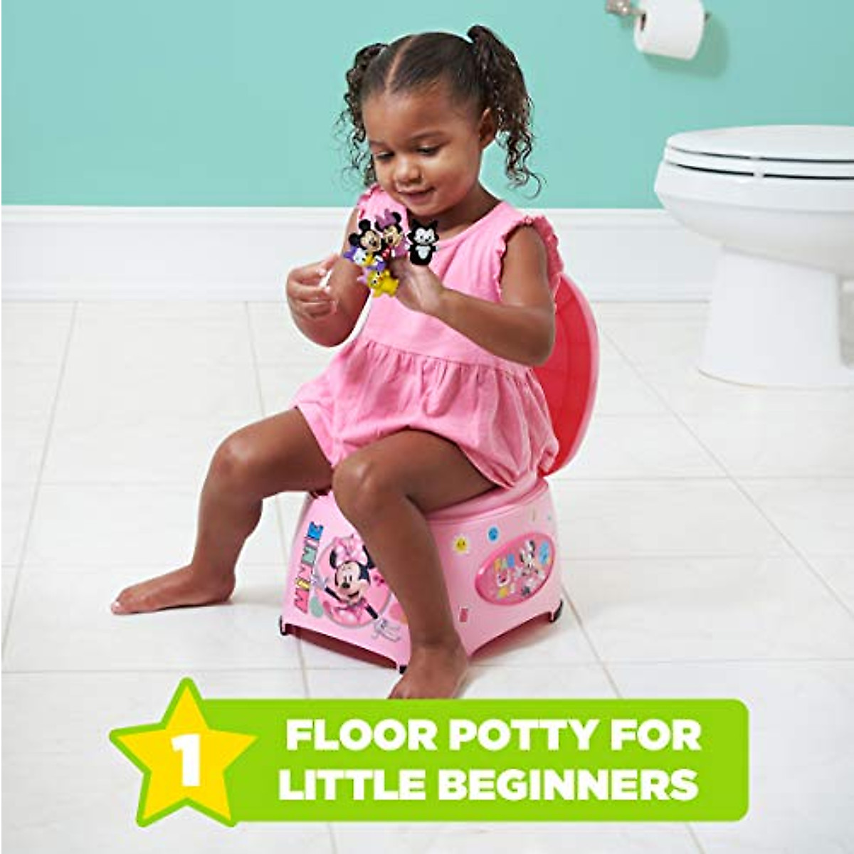 Disney's Minnie Mouse Made You Smile 3-in-1 Potty Training System for Toilet Training Kids, Multi-Stage Potty Training - Floor Potty, Detachable Potty Ring, Step Stool|Toilet Seat for Kids&Toddlers
