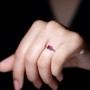 Rosec Jewels Princess Cut Ruby Solitaire Promise Ring for Women - Celtic Knot Ring | Natural and Certified Ruby | AAA Quality, 14K White Gold, Size:US 7.50