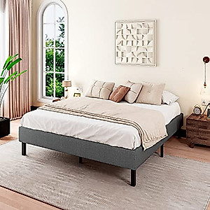 Allewie Full Size Upholstered Platform Bed Frame/Wood Slats Support/Low Profile Bed Frame/No Box Spring Needed/Easy Assembly/Dark Grey