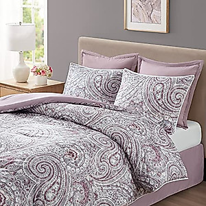 Comfort Spaces Cozy Comforter Set-Modern Classic Design All Season Down Alternative Bedding, Matching Shams, Bedskirt, Decorative Pillows, Queen, Kashmir Paisley Purple 8 Piece