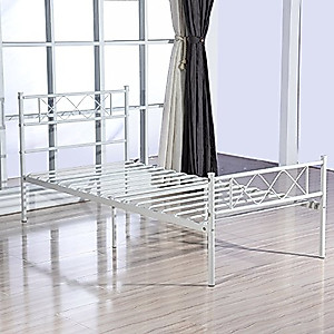 SimLife Metal Platform Bed Frame with Two Headboards Mattress Foundation/Slat Support/No Box Spring Needed, White Twin