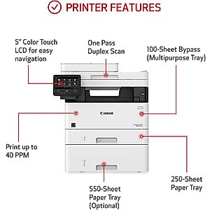 Canon imageCLASS MF453dw All-in-One Wireless Monochrome Laser Printer | Print, Copy, & Scan| | 5" Color Touch LCD | One Pass Duplex Scan