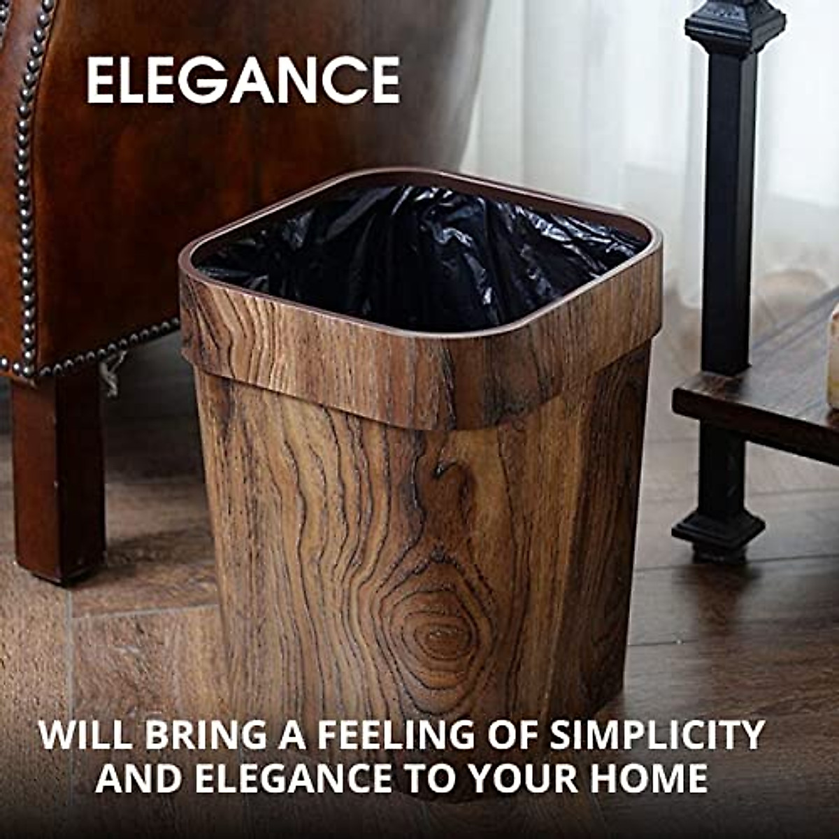 Square Waste Bins Hipsteen Retro Style Pressing Ring Plastic Trash Can Household Office Mimetic Wood Grain Garbage Bin Kitchen Outdoor Bedroom Bathroom Office Commercial Bin Waste Square Waste Basket