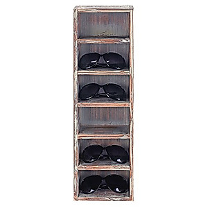 MyGift Wall Mounted Rustic Solid Torched Wood Sunglasses Holder Organizer Shelf, Freestanding Vertical Eyewear Retail Display Rack, Holds 6 Pairs