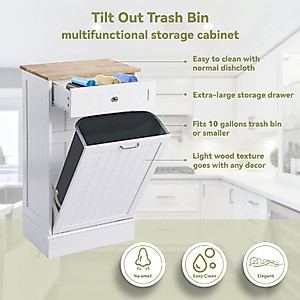 LOUVIXA Tilt Out Trash Bin Cabinet Dog Proof Trash Can Holder Kitchen Island with Garbage Bin or Tilt Out Laundry Hamper (White)