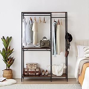 Wekity Freestanding Closet Organizer Heavy Duty, Closet Clothes Organizer, Freestanding Closet Organizer System, Holds 350 Lbs Metal Closet Rack, Clothes Rack (Rustic Brown)