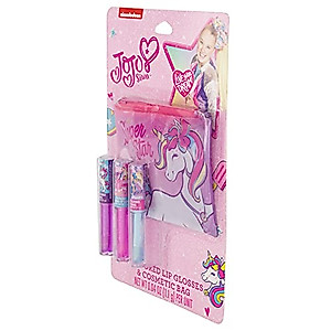 Taste Beauty Zippered JoJo Siwa Bag with Fruit-Flavored Lip Gloss Set, Pack of 3 Lip Gloss Tubes