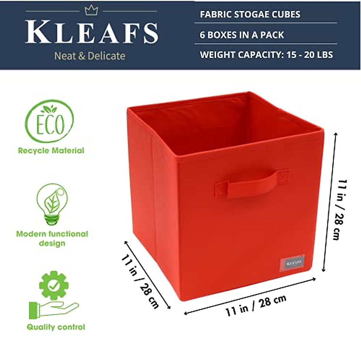 Kleafs 11 inch Storage Cubes, Collapsible Storage Bins, Clothes, Toys and Closet Organizer for Bedroom, Nursery, Playroom, Living Room - 6 pack (Red & Black).