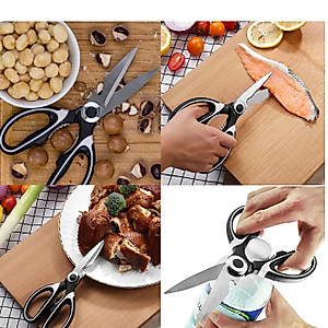 JSITON Ultra Sharp Premium Heavy Duty Kitchen Shears and Multi Purpose Scissors (Pack of 2,Black White & Black Red)