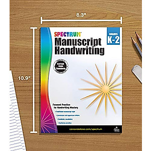 Spectrum Manuscript Handwriting Workbooks, Ages 5 to 8, Kindergarten to 2nd Grade Handwriting Practice With Lower-and Uppercase Letters, Sentence Practice, and Vocabulary - 96 Pages