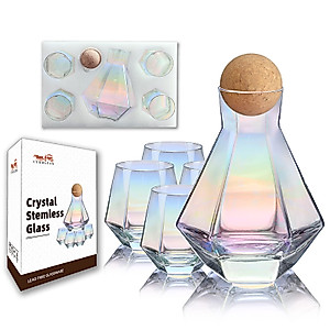 CUKBLESS Iridescent Glassware Set, 6 Drinking Glasses for Water, Juice, and Beverages, and 4 Wine Glasses with 1 Diamond-Shaped Wine Decanter, Perfect for New Home or Housewarming Gifts