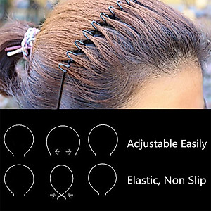 LERNOU Metal Men Headbands Women Hair Bands, Unisex Black Wavy,Spring And Summer Outdoor Sports Headbands, Fashion Simple Elastic Hair Accessories (6pcs)