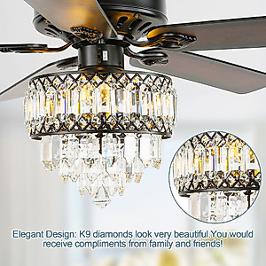 FebFurniture 52" Crystal Ceiling Fan Fandelier with Lights and Remote Control Modern Chandelier Ceiling Fan with Reversible Blades, Silent Motor, 3 Speed, 4 Timing Options, Chrome
