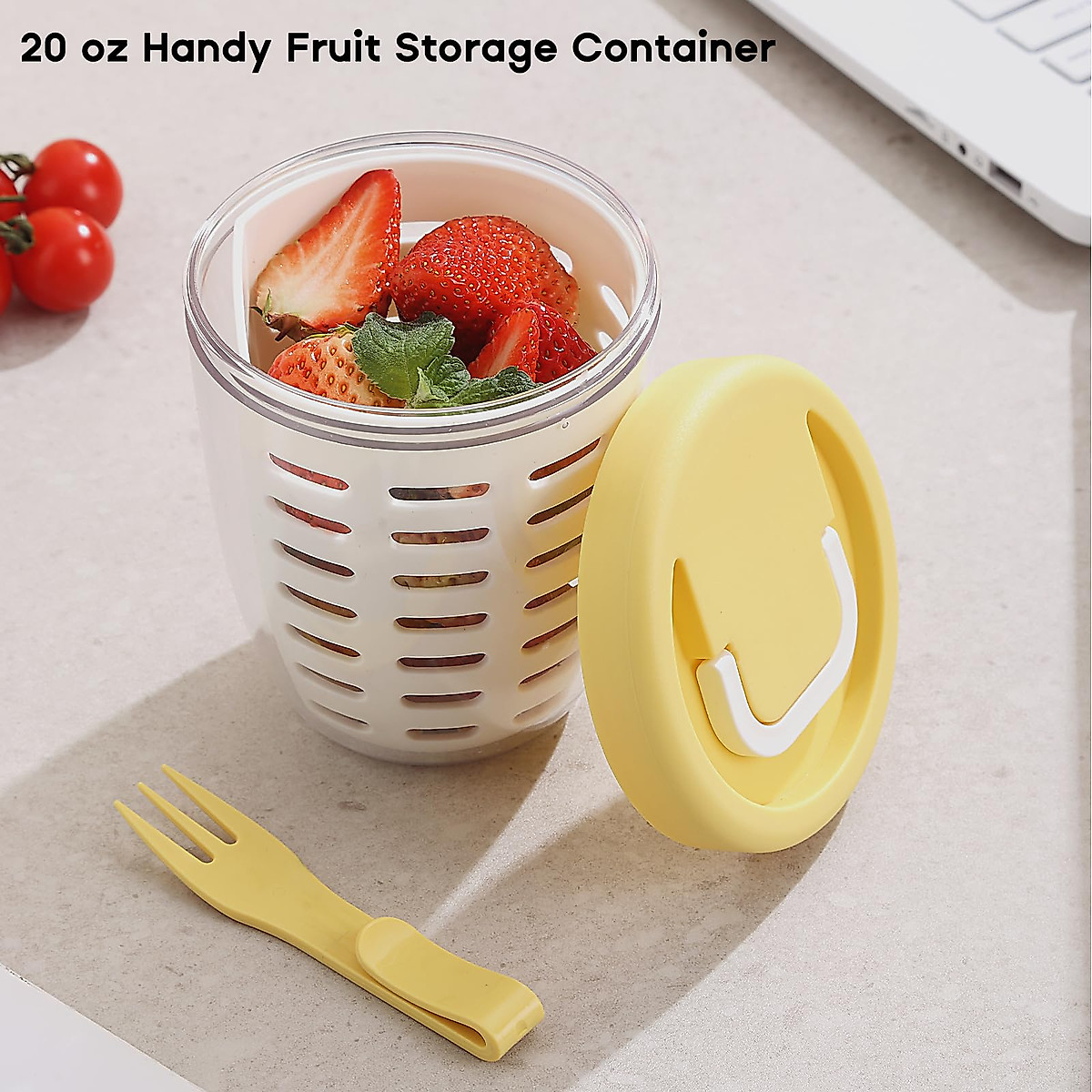 Audest Fruit Salad Storage Cup With Lids and Fork, 20 Oz Plastic Airtight Fruit Storage Containers for fridge with BPA-Free, Leak-Proof, Reusable for Office,Party,Travel