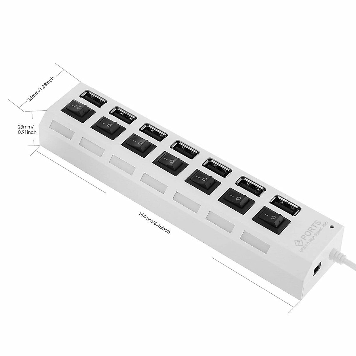 7 Ports USB 2.0 USB Hub, Individual Power On/Off USB Charging High Speed Data Transmitting Hub Adapter for PC Laptop
