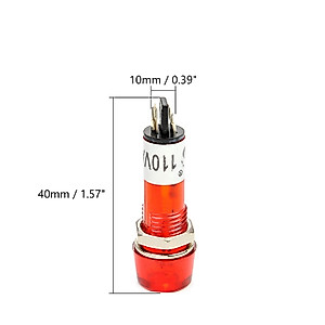 Aicosineg Red 110V 0.39" Hole Diameter Indicator Light Flush Panel Mount 1.57" Length for Electrical Control Panel 15Pcs