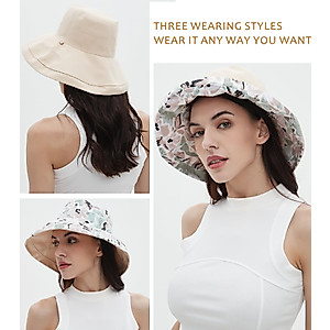 100% Cotton Women Sun Hats Wide Brim Gardening Bucket Hat Travel Sun Protection Packable Womens Beach Hat -Fold-UP Brim