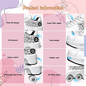 JZYUN Clock Double-Row Deformation Skates, Multifunctional Roller Shoes,Pulley& Outdoor Sneakers 2-in-1 Shoes, Automatic Walking Shoes with 4 Retractable Wheels for Adult Children