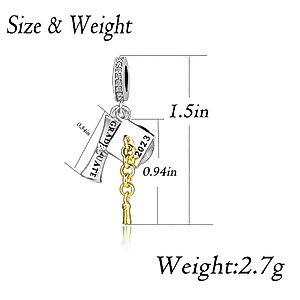 DWJSu 2023 Graduation Charm Gift College University Hat Cap Dangle Bead for Pandora Charms Bracelet Necklace for Women Girls (DW-NEW117)