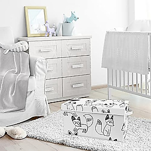 Sweet Jojo Designs Woodland Fox Boy or Girl Small Fabric Toy Bin Storage Box Chest For Baby Nursery or Kids Room - Gender Neutral Black and White Forest Animal