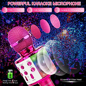 ShinePick Karaoke Microphone, 4 in 1 Wireless Microphone with LED Lights Handheld Portable Karaoke Machine, Home KTV Player, Compatible with Android & iOS Devices(Purple)