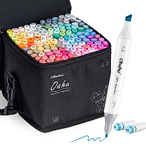 Ohuhu Alcohol Based Art Markers - Double Tipped Coloring Marker Set for Adults Coloring Students Beginners Sketching Illustration - 120 Colors + 1 Blender - Chisel & Fine - Oahu of Ohuhu Markers