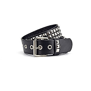 Idopy Women Men Gothic Punk Rivet Nickel Pyramid Studded Faux Leather Belt (Black)