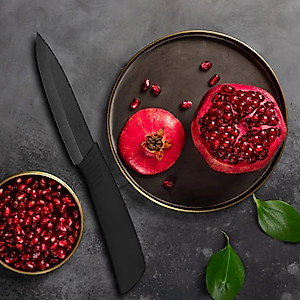 Ceramic Knife Set,Five piece 5" Utility Knife, 4" Fruit Knife, 3" Paring Knife and One Peeler，Ultra Sharp Professional Kitchen Chef Knives with Stain Resistant (Black)