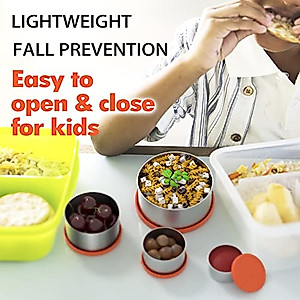 VOLCANOES CLUB Small Stainless Steel Snack Containers with Silicone Lids, Set of 4 (13oz, 7oz, 3oz, 1.5oz), Metal Kids Lunch Containers Bento Box, Leakproof Stackable Reusable for School Travel Picnic